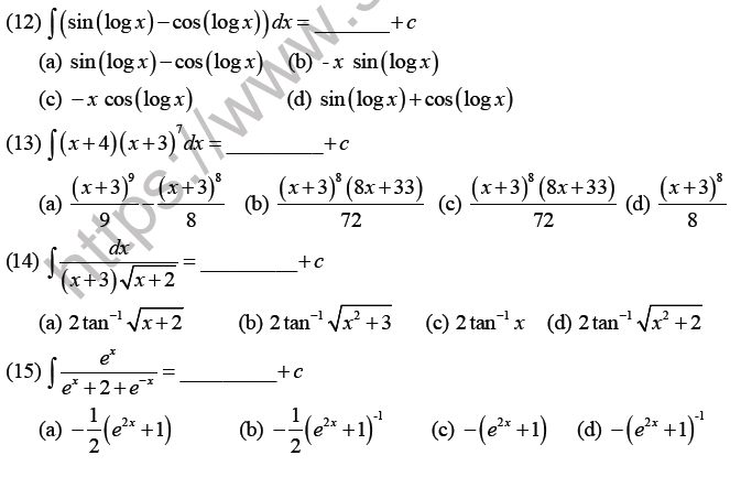 JEE Mathematics Indefinite Integrals MCQs Set C with Answers